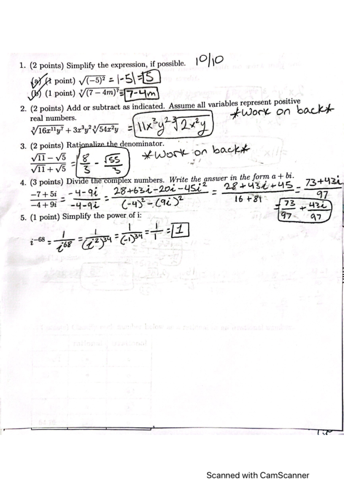 College algebra quiz five v seven - 1. (2 points) Simplify the ...