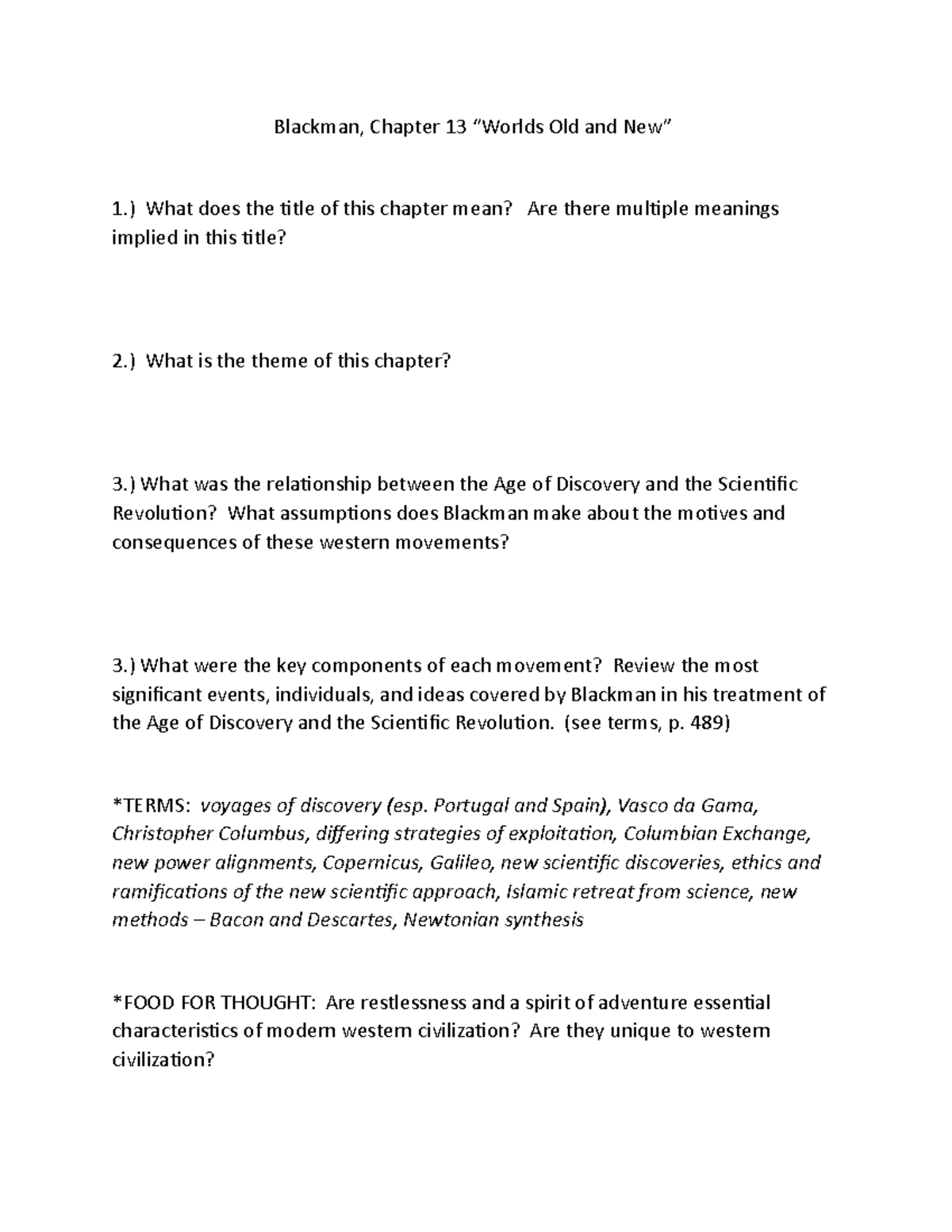 Backman chapter 13 - Blackman, Chapter 13 “Worlds Old and New” 1.) What does the title of this ...