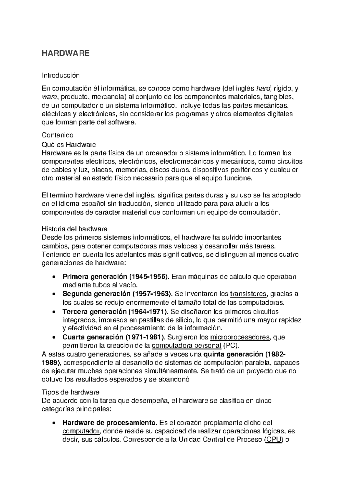 Hardware - Resumen tecnologias de la informacion - HARDWARE ...
