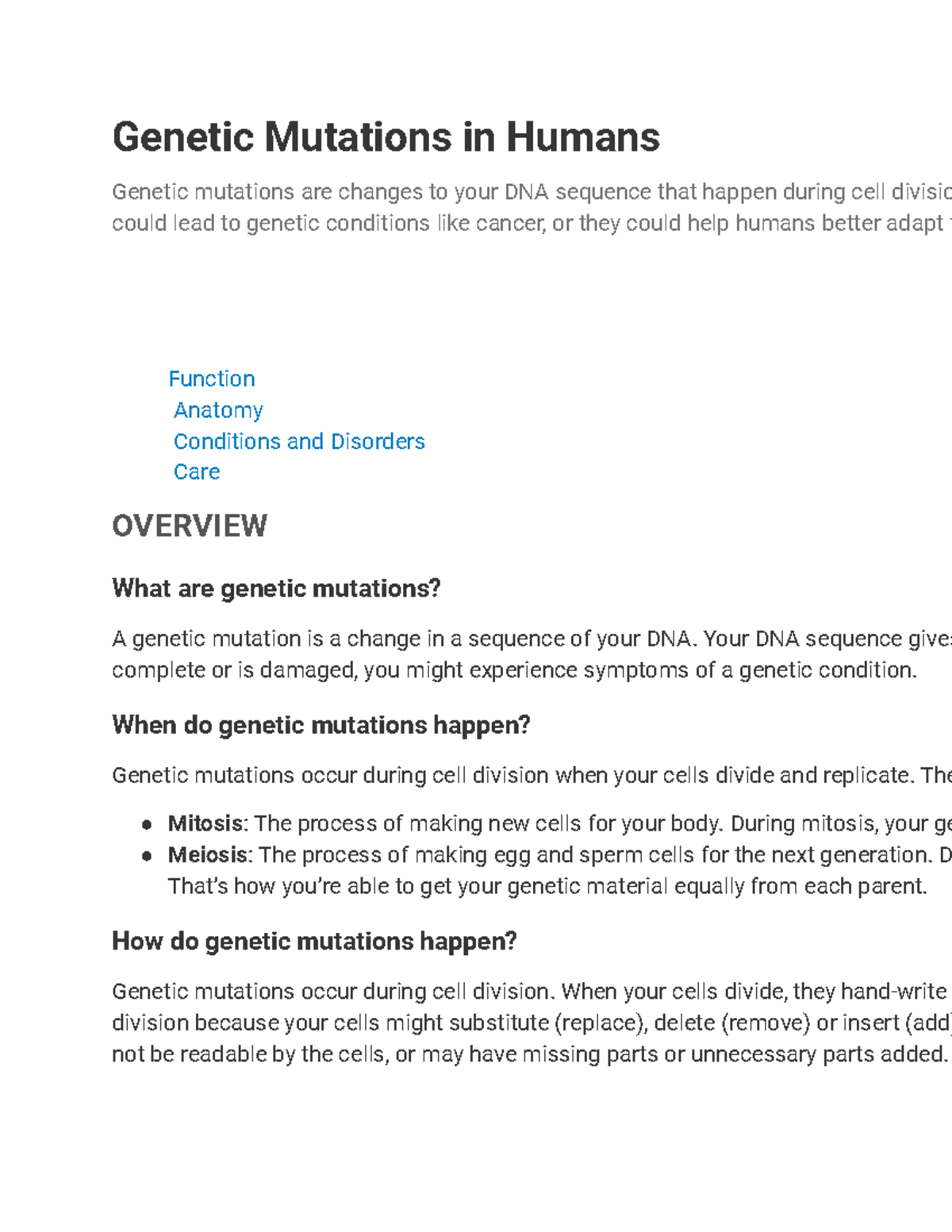 Genetic Mutations in Humans - Genetic Mutations in Humans Genetic ...
