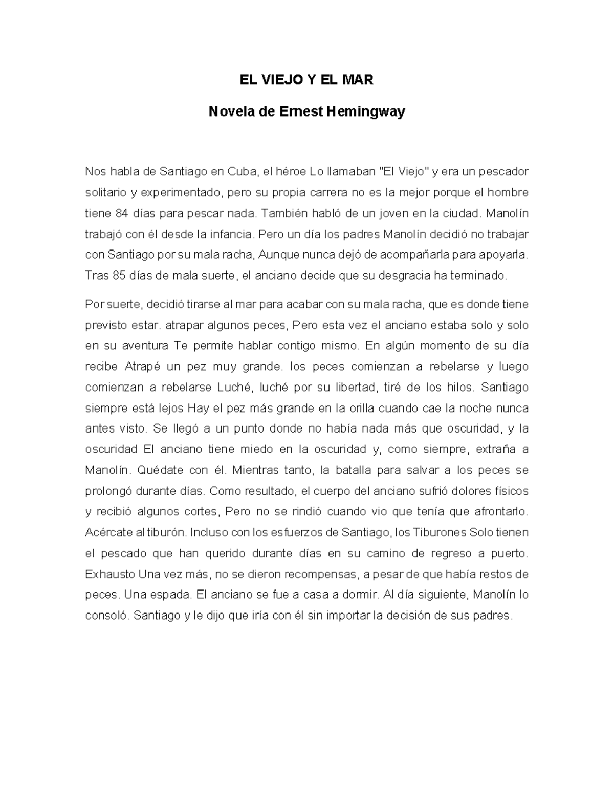 Escrito sobre la pelicula el viejo y el mar - EL VIEJO Y EL MAR Novela de Ernest Hemingway Nos ...
