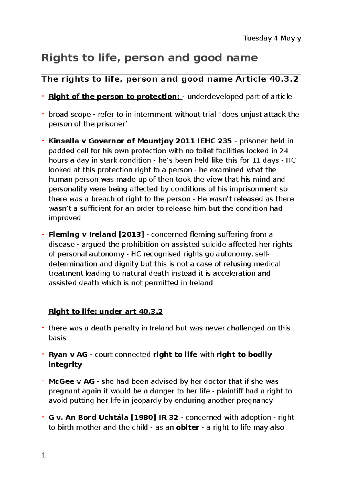 Rights to life, person and good name - Right of the person to ...