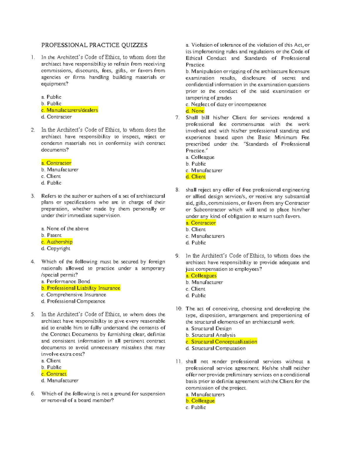 Professional Practice Quizzes - PROFESSIONAL PRACTICE QUIZZES In the ...