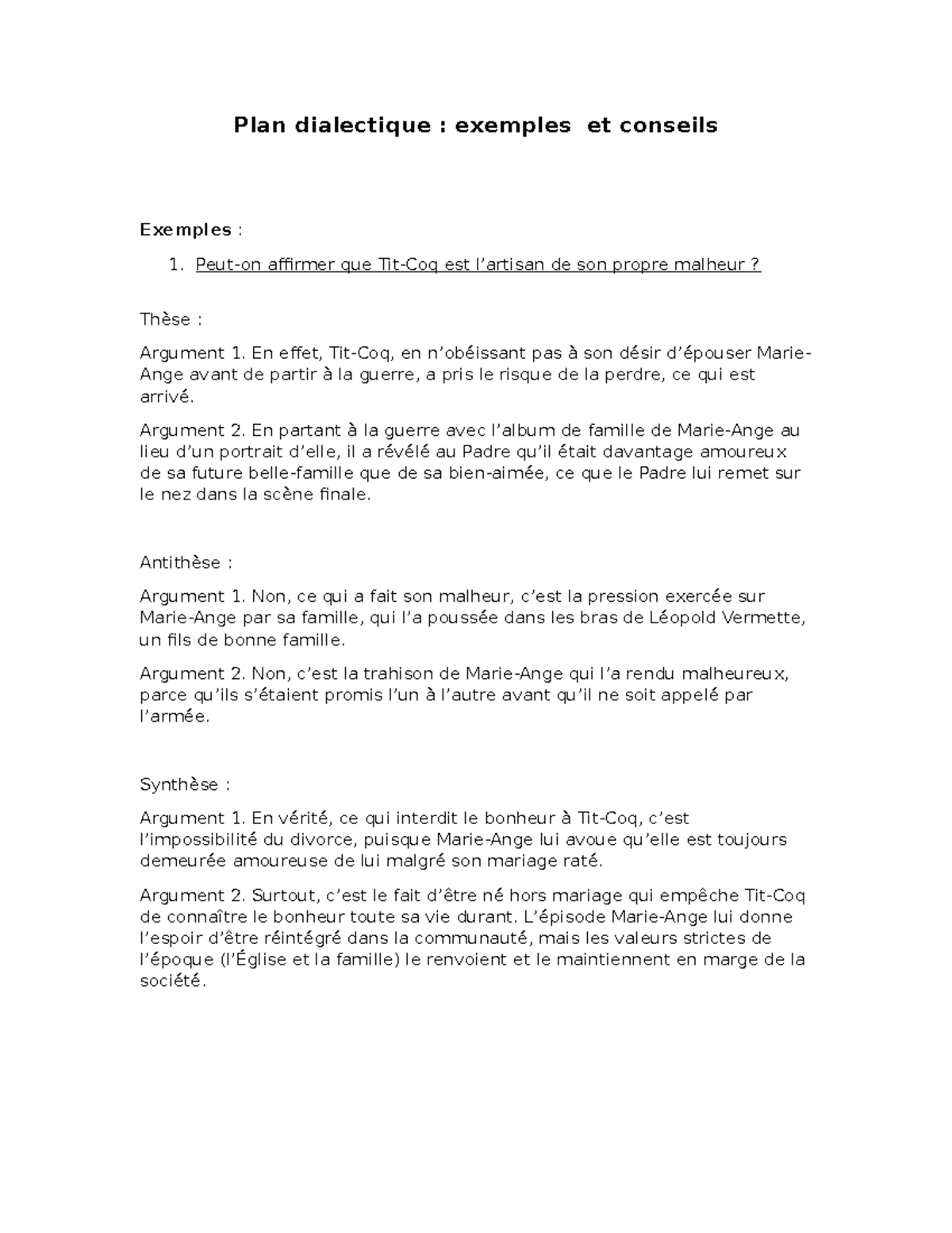 Plan dialectique exemples A 24 - Plan dialectique : exemples et ...