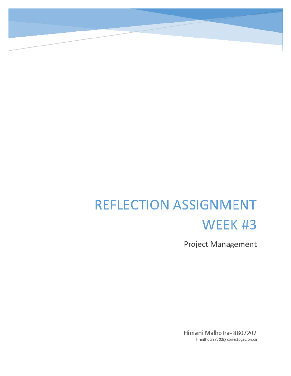 Project Management Reflection assignment week 3 - Himani Malhotra ...