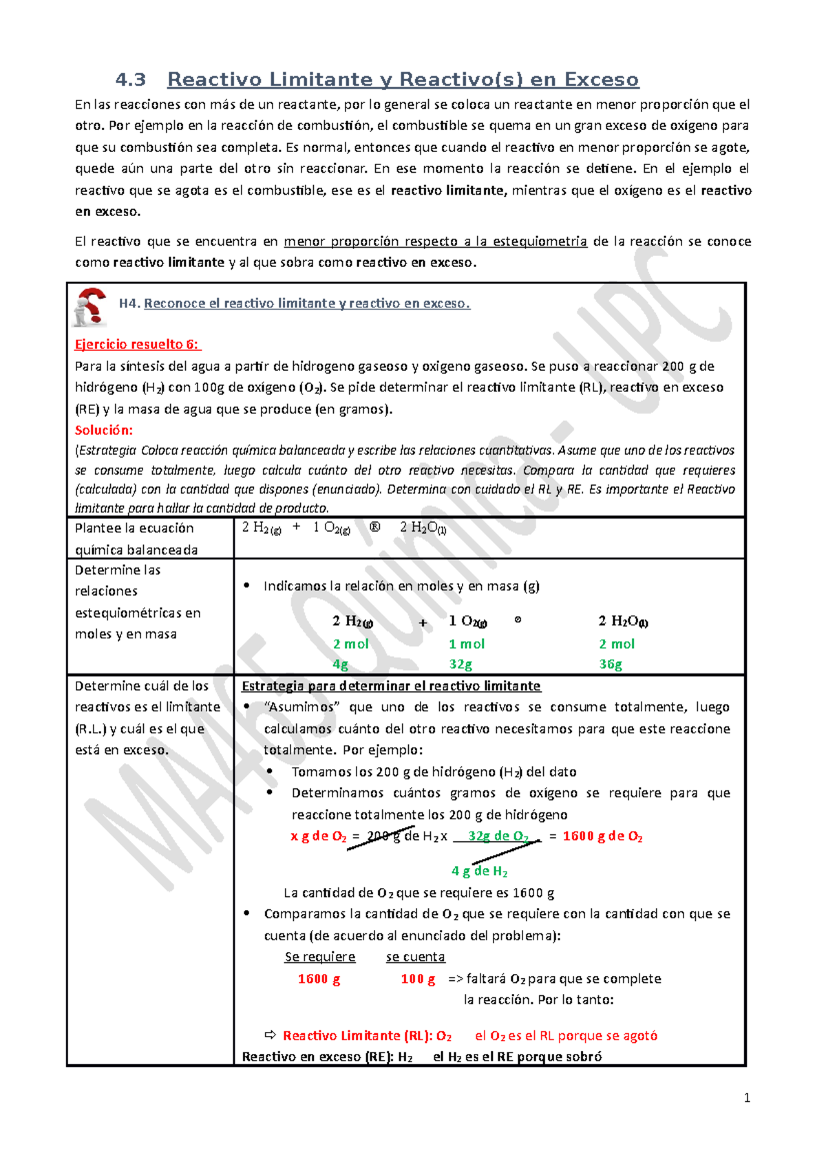 10 Estequiometria 2 - 4 Reactivo Limitante y Reactivo(s) en Exceso En las reacciones con más de ...