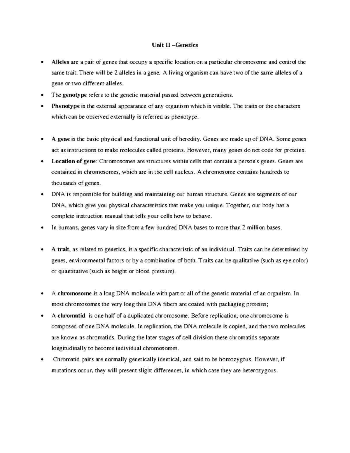 Unit II - best pdf to learn biology - Unit II – Genetics Alleles are a ...