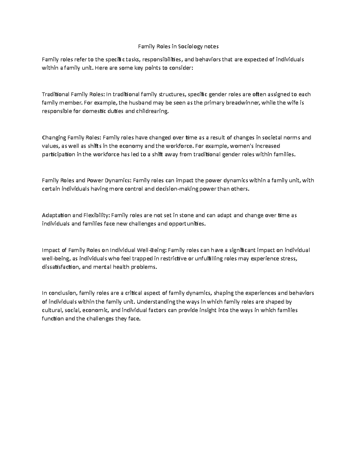 Family Roles in Sociology notes - Family Roles in Sociology notes ...