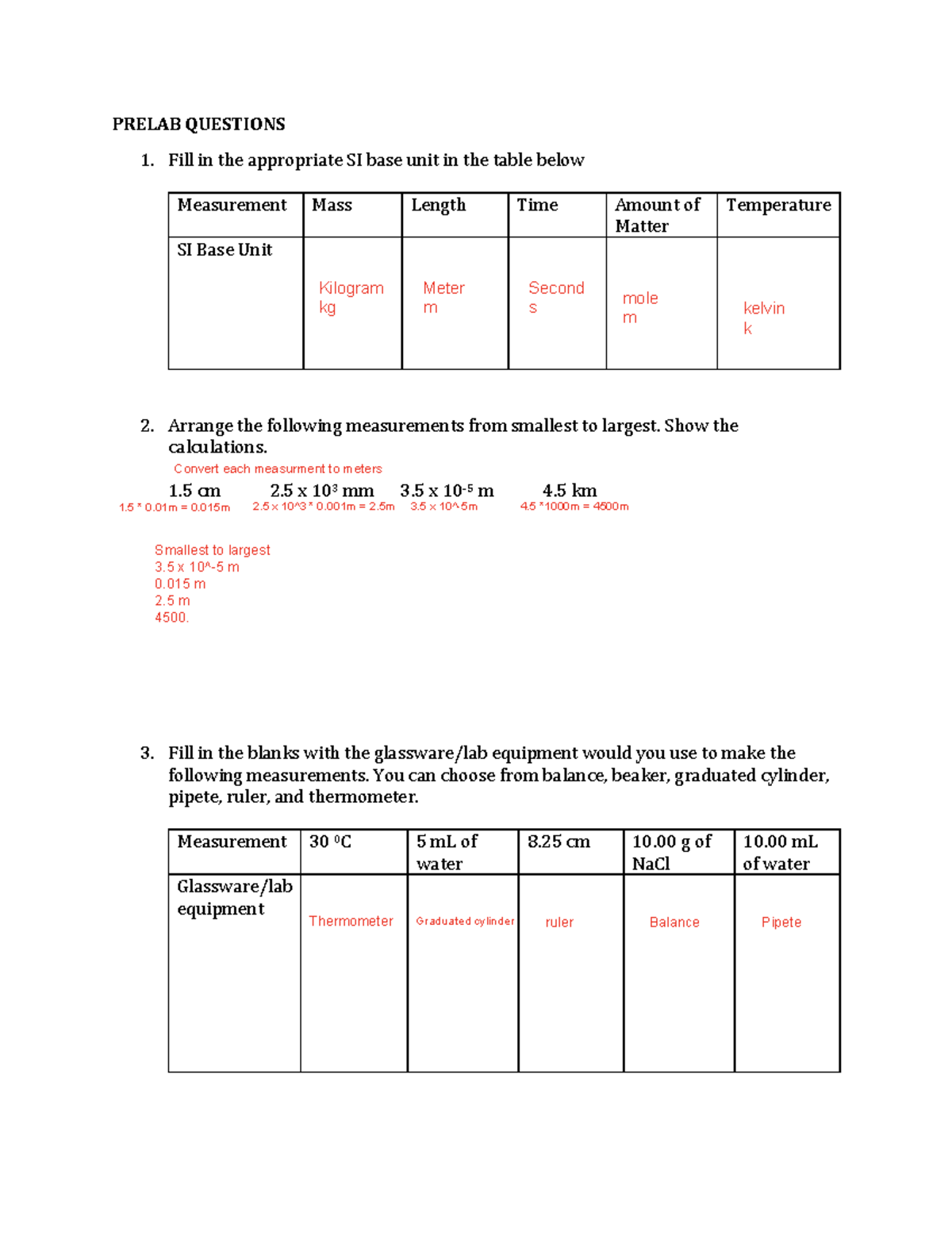 Pre-Laboratory Questions - PRELAB QUESTIONS 1. Fill in the appropriate ...