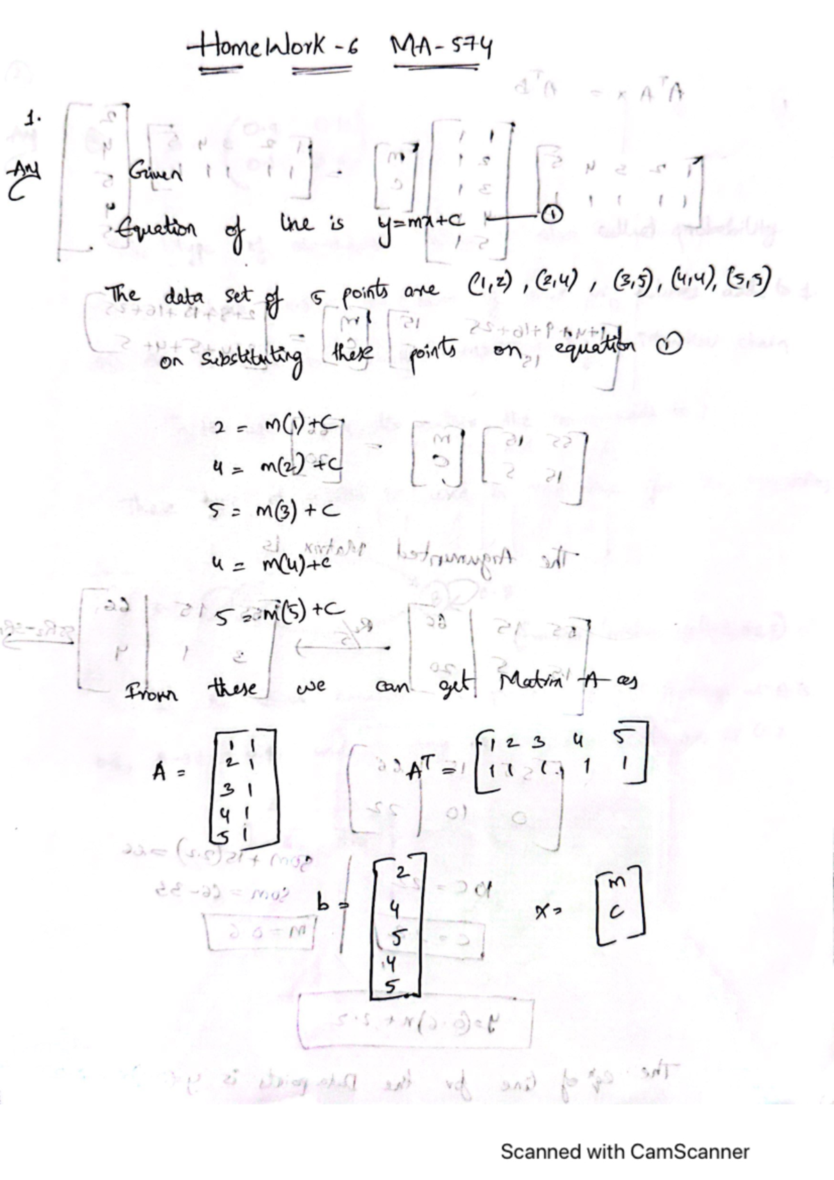 Homework 6-1 (2)-1-8 - Least Squares to find the line that best fits ...