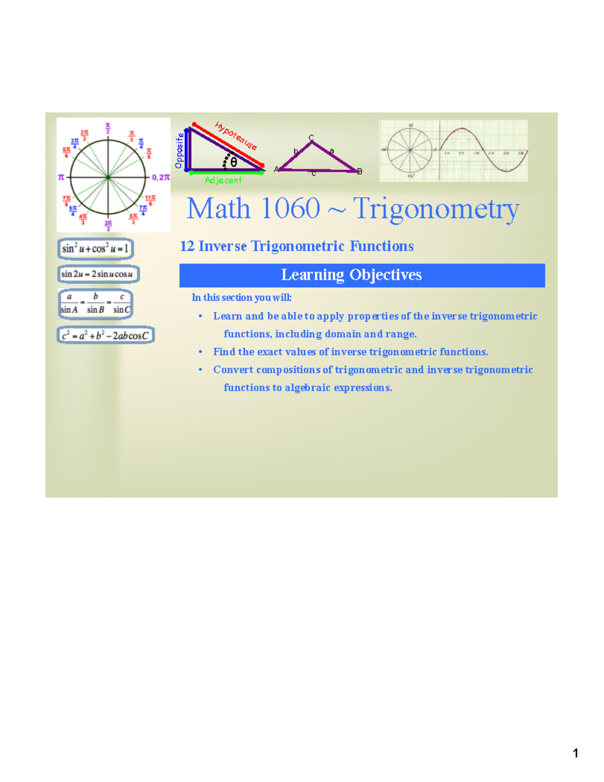 12 inverse trigonometric functions post notes - Math 1060 ...