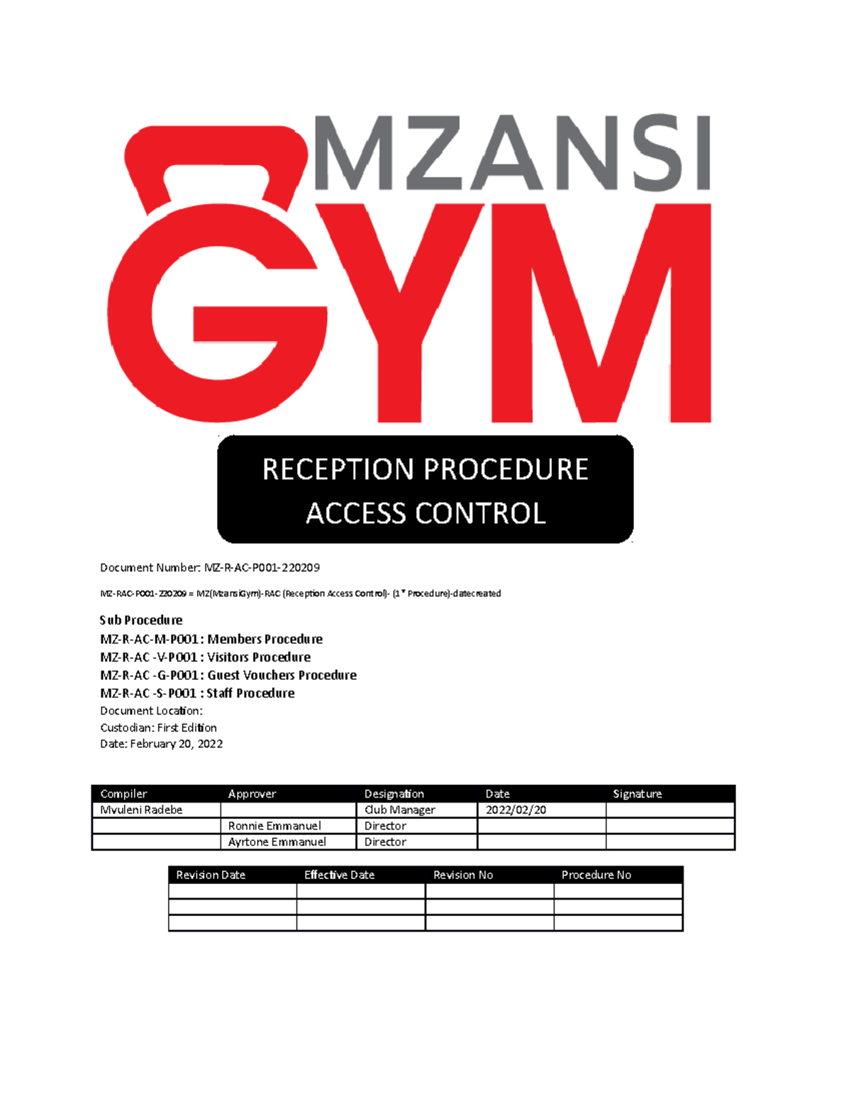 Access Control Procedure - Document Number: MZ-R-AC-P001- MZ-RAC-P001 ...