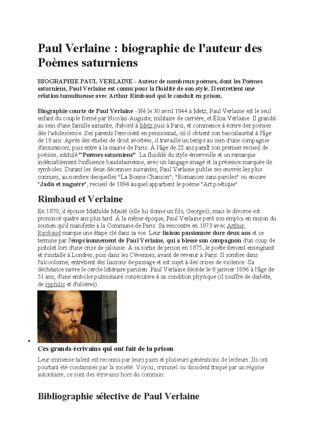 Paul Verlaine - notions a connaitre pour le courant humaniste - Paul ...