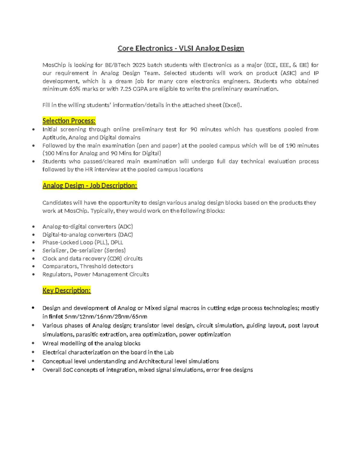 Recruitment for Core Electronics Analog Design - Core Electronics ...