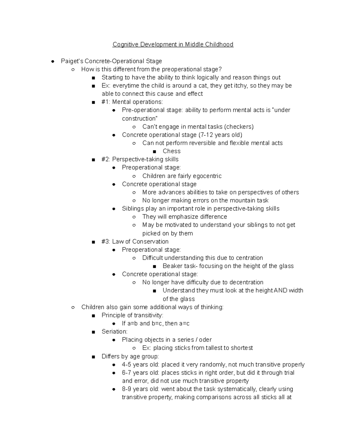 Class Notes Ch.12 Cognitive Development in Middle Childhood - Cognitive ...