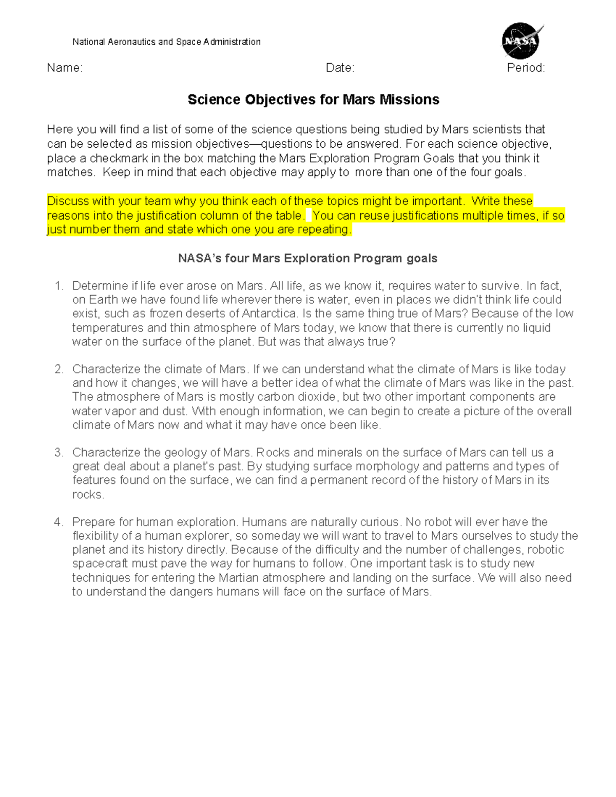 34 Sample Science Objectives - National Aeronautics and Space ...