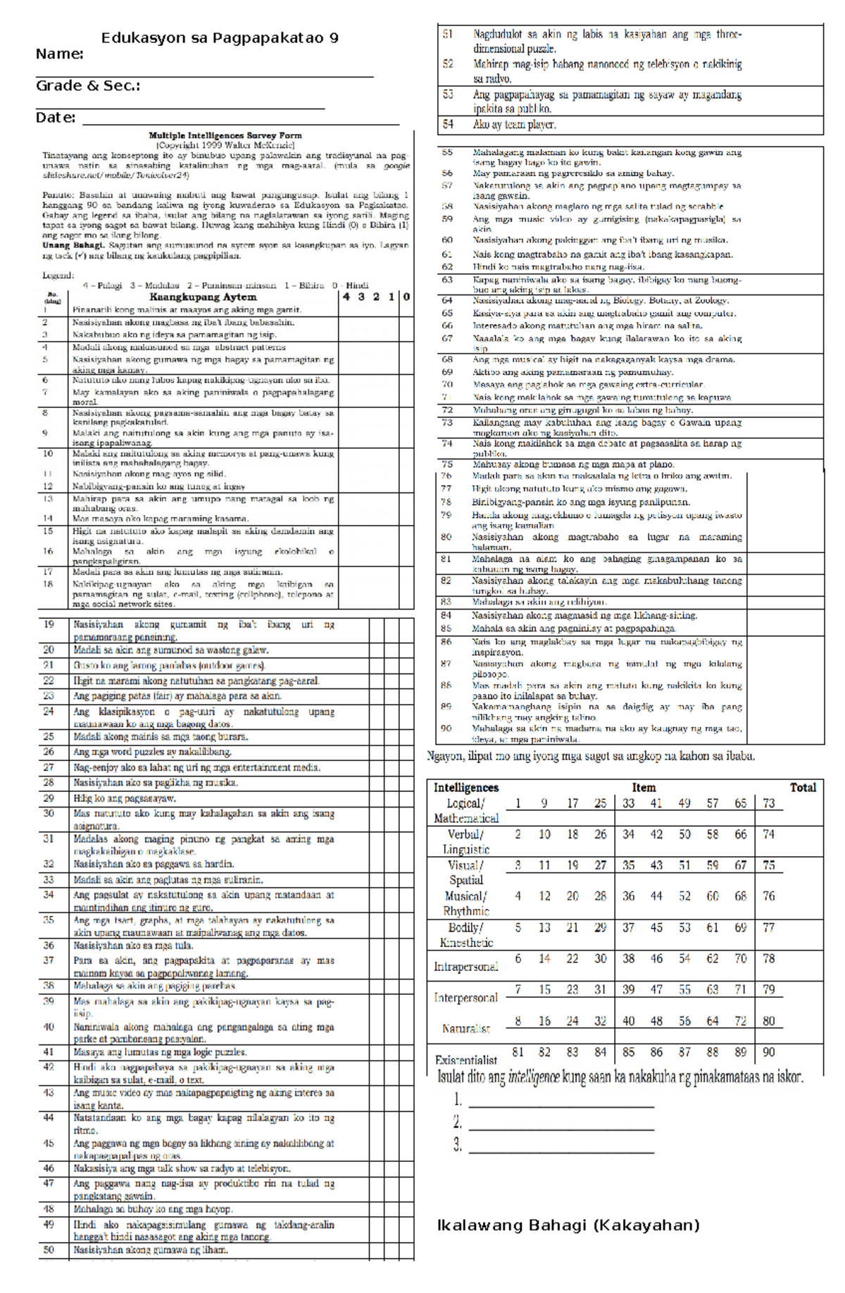 Multiple Intelligences Survey Form G9 q4 2023 2024 1 - Edukasyon sa ...