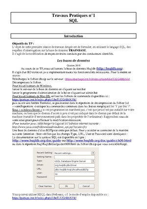 TP1 correction - Corrigé - Travaux Pratiques n° SQL Les bases de données Octobre 2019 La - Studocu