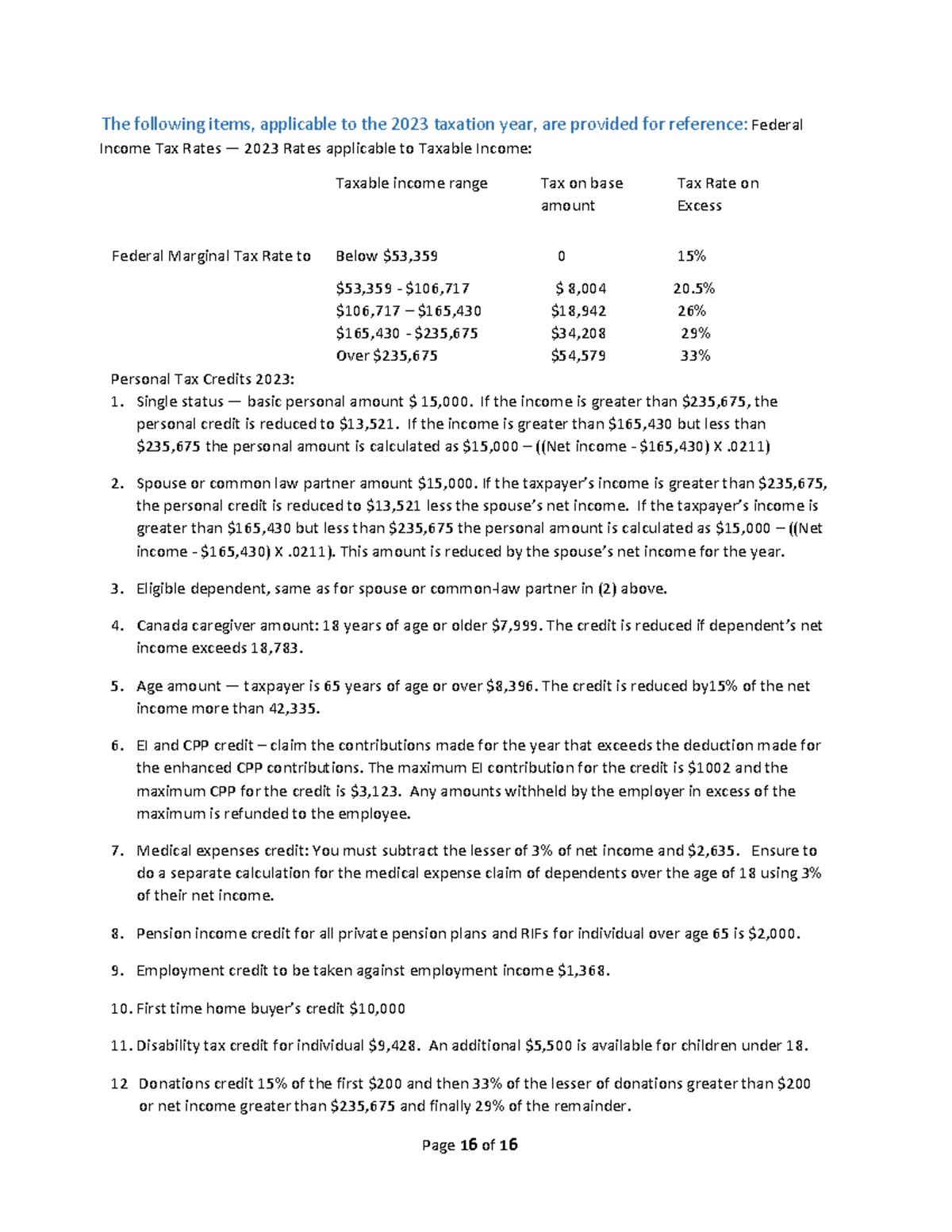 2023 Tax Credits - Page 1 6 of 1 6 The following items, applicable to ...