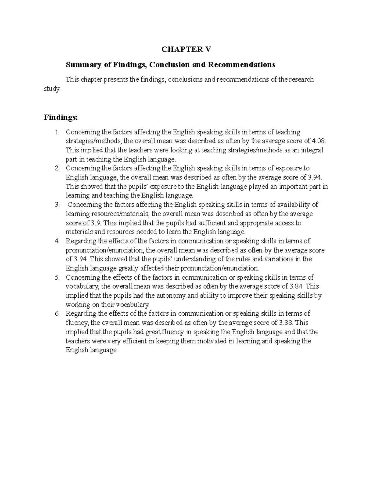 Chapter V - notes - CHAPTER V Summary of Findings, Conclusion and ...