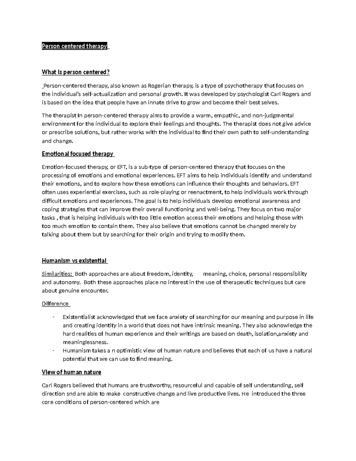 Person-centered - Summary Psychology 3F - Person centered therapy What ...