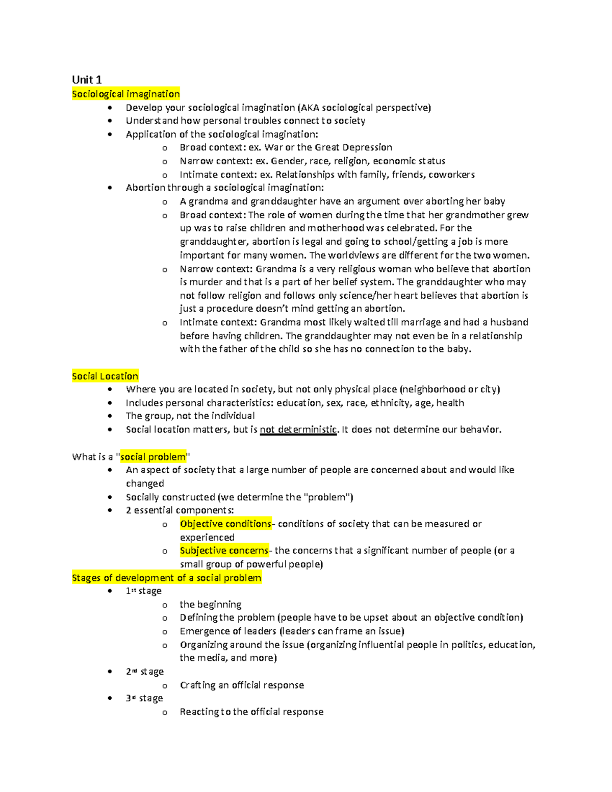 Contemporary Social Problems Unit 1 Notes - Unit 1 Sociological ...
