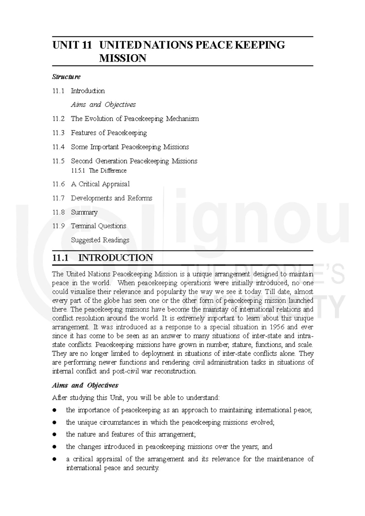 United Nations Peace Keeping - UNIT 11 UNITED NATIONS PEACE KEEPING ...