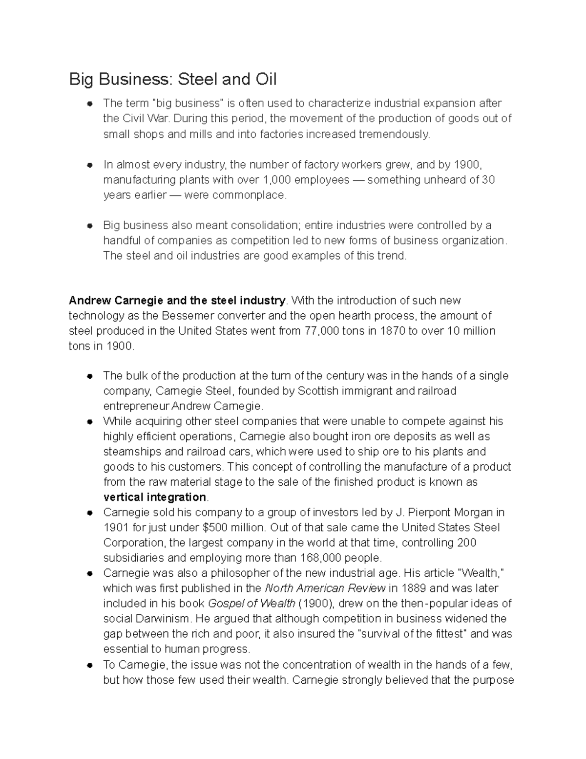 Industrial America - Lecture notes 17 - Big Business: Steel and Oil The ...