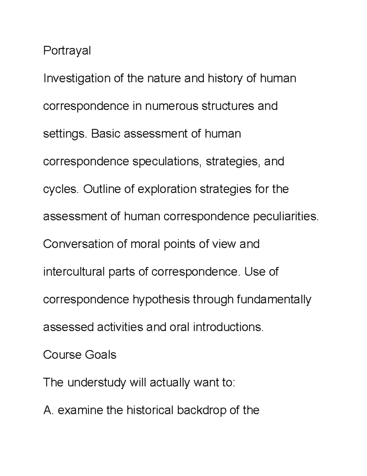 Portrayal and course goals communication studies - Portrayal ...