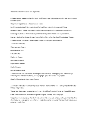 Theater notes - Introduction: Theater is a diverse art form that ...