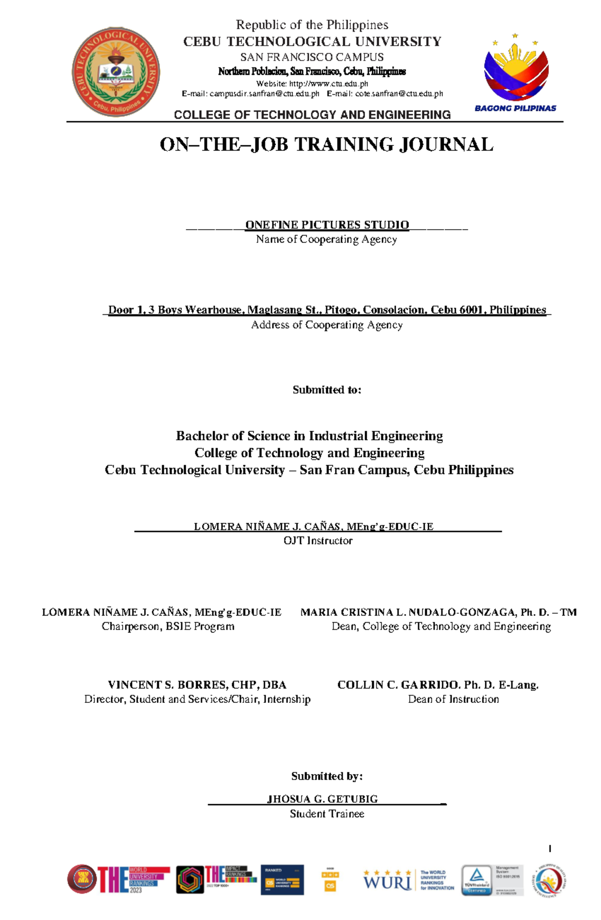 OJT Journal Reference 08 - CEBU TECHNOLOGICAL UNIVERSITY SAN FRANCISCO ...