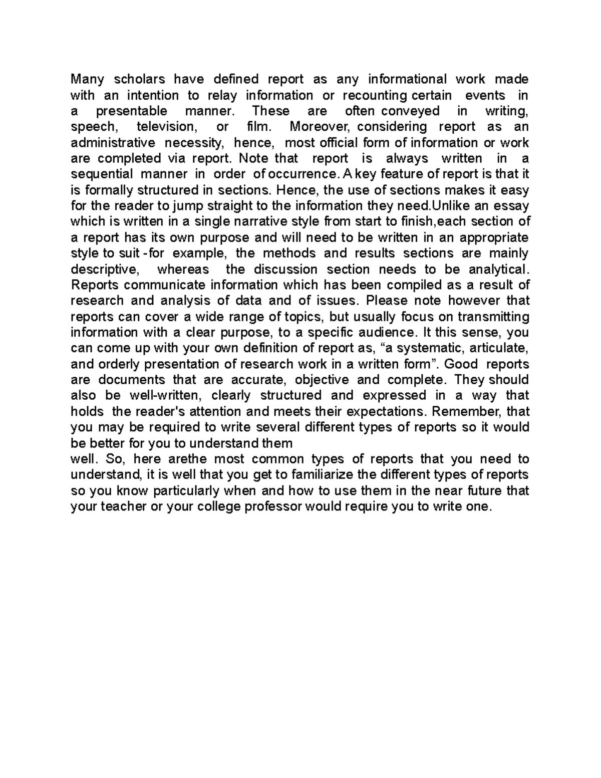 Abstract about reports - Many scholars have defined report as any ...