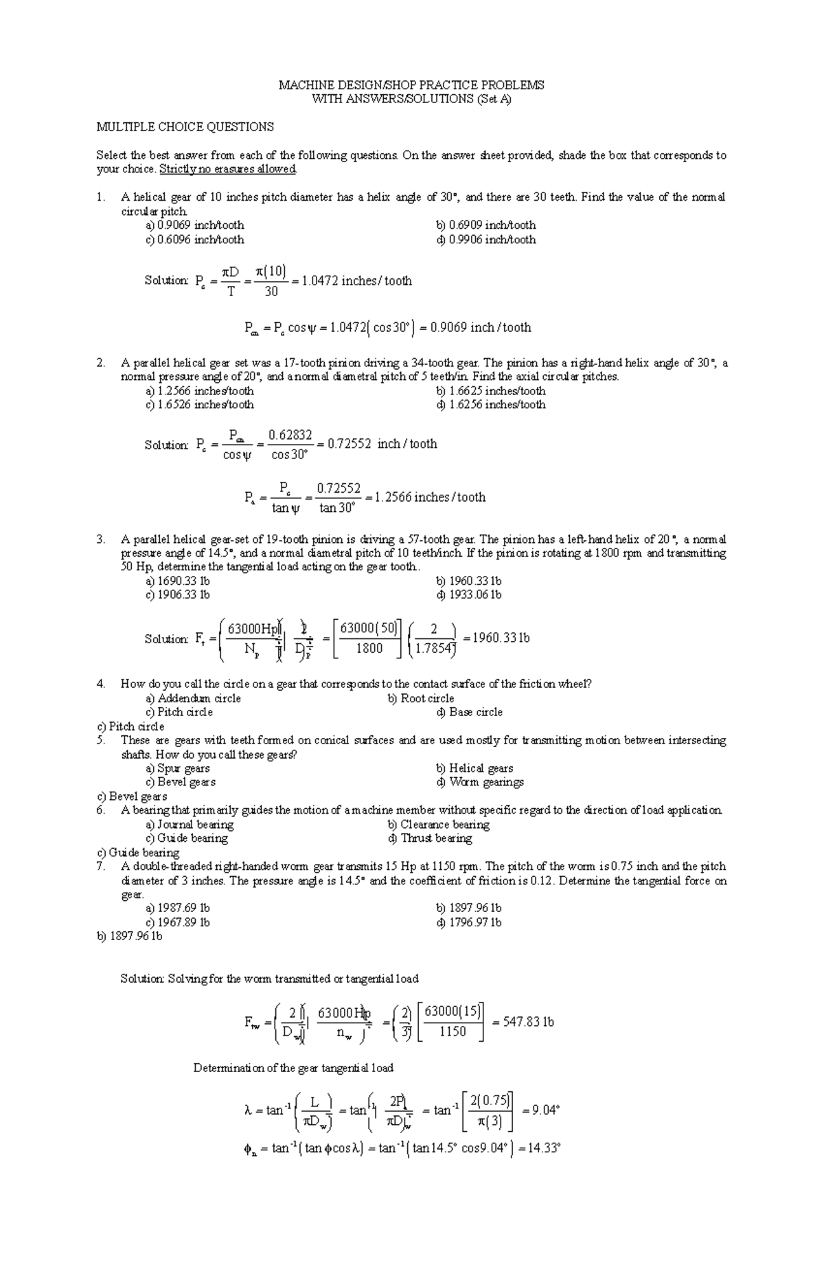 330884099 MCD 2 doc - EXAMS - MACHINE DESIGN/SHOP PRACTICE PROBLEMS WITH ANSWERS/SOLUTIONS (Set ...