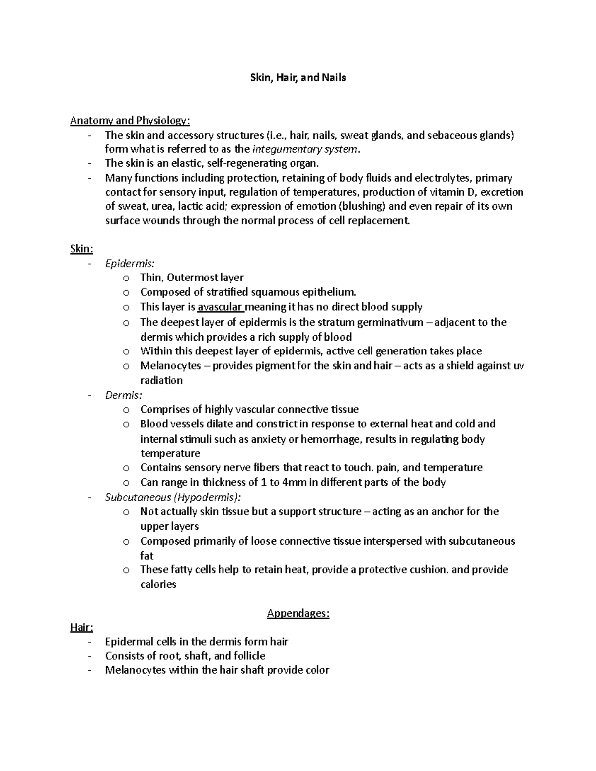 Skin Hair and Nails - Study Guide - Skin, Hair, and Nails Anatomy and ...