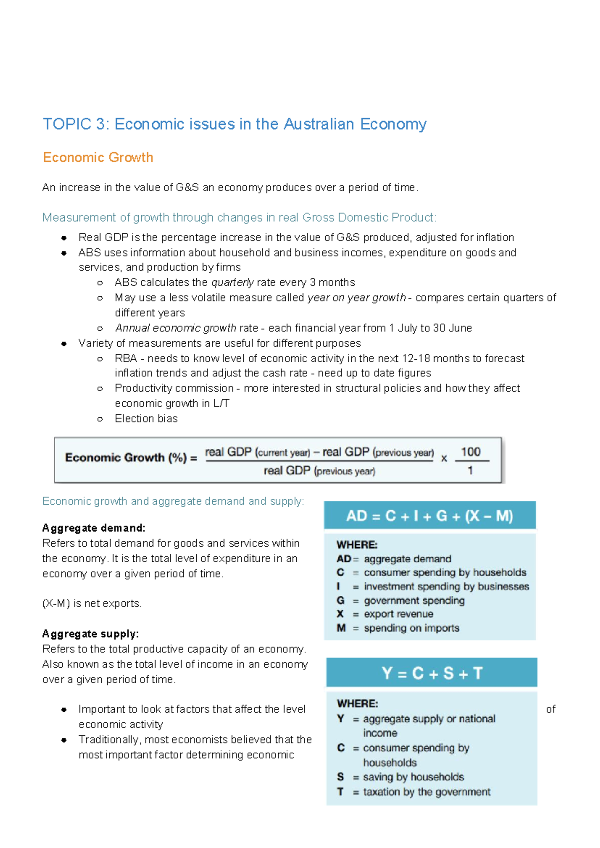 Economics - Topic 3 - TOPIC 3: Economic issues in the Australian ...
