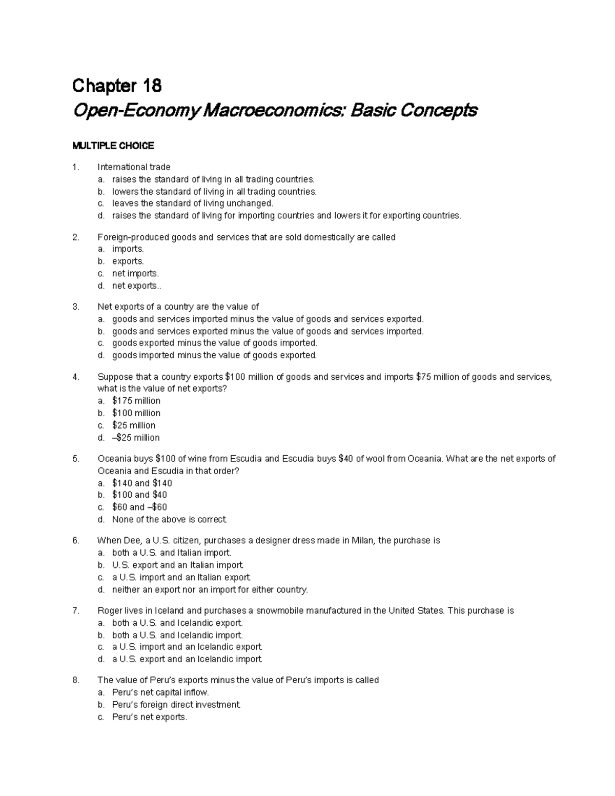 Macroeconomics Practice Tests chap 18 - Chapter 18 Open-Economy ...