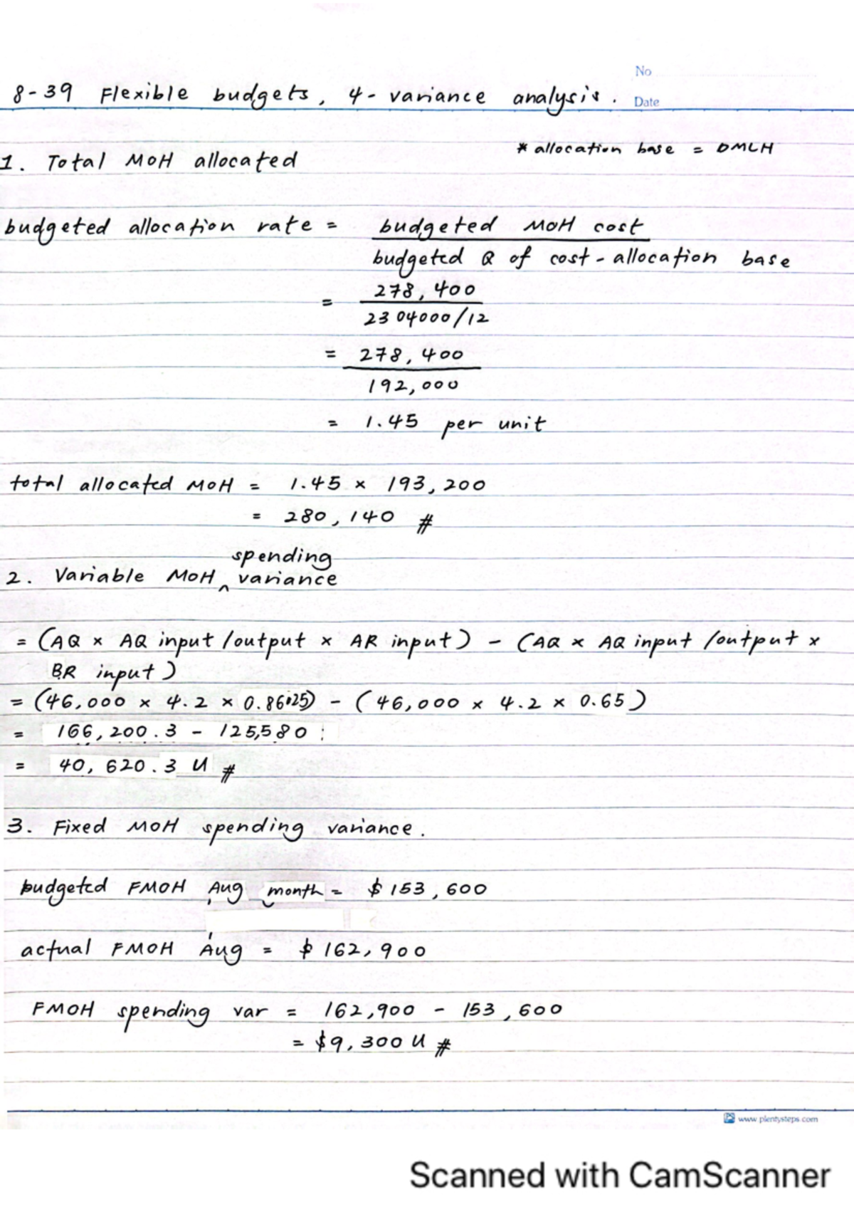 8-39 - accounting homework - No Flexible budgets, variance analysis ...