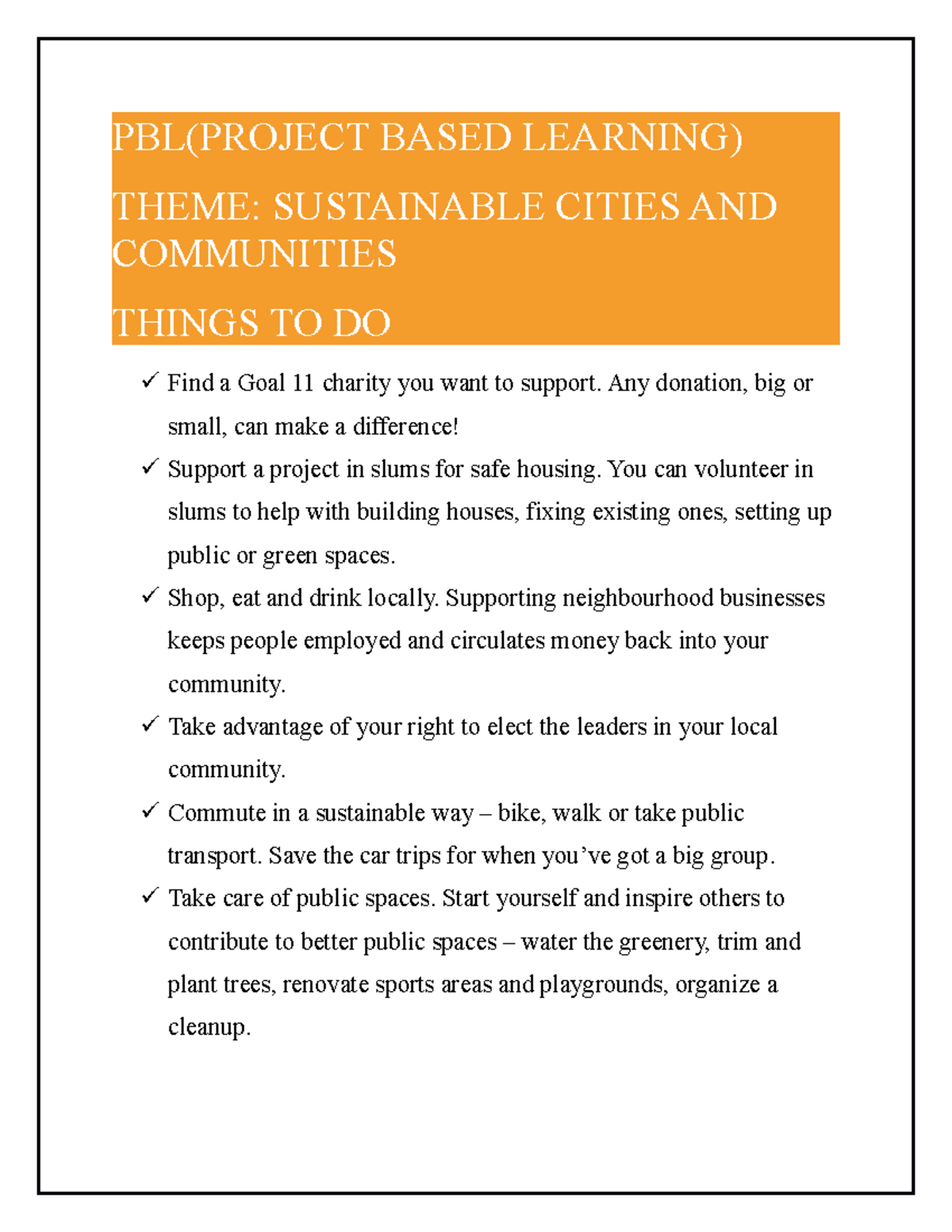 Things to do - This documents tell us about sustainable cities and ...