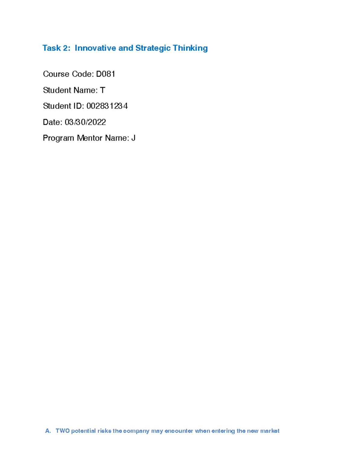 D081 Task 2 - easy task - D081 - WGU - StuDocu