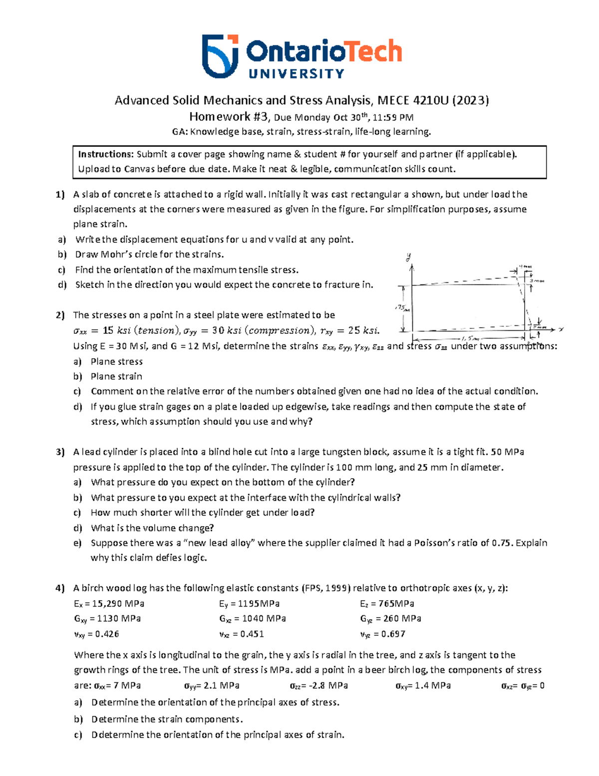 3.1 MECE 4210U - Fall 2022 - Assignment 3 - Advanced Solid Mechanics ...