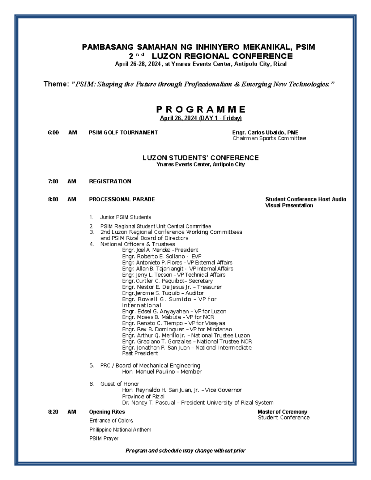 PSIM-Luzon-Regional-Conference Program - Program and schedule may ...