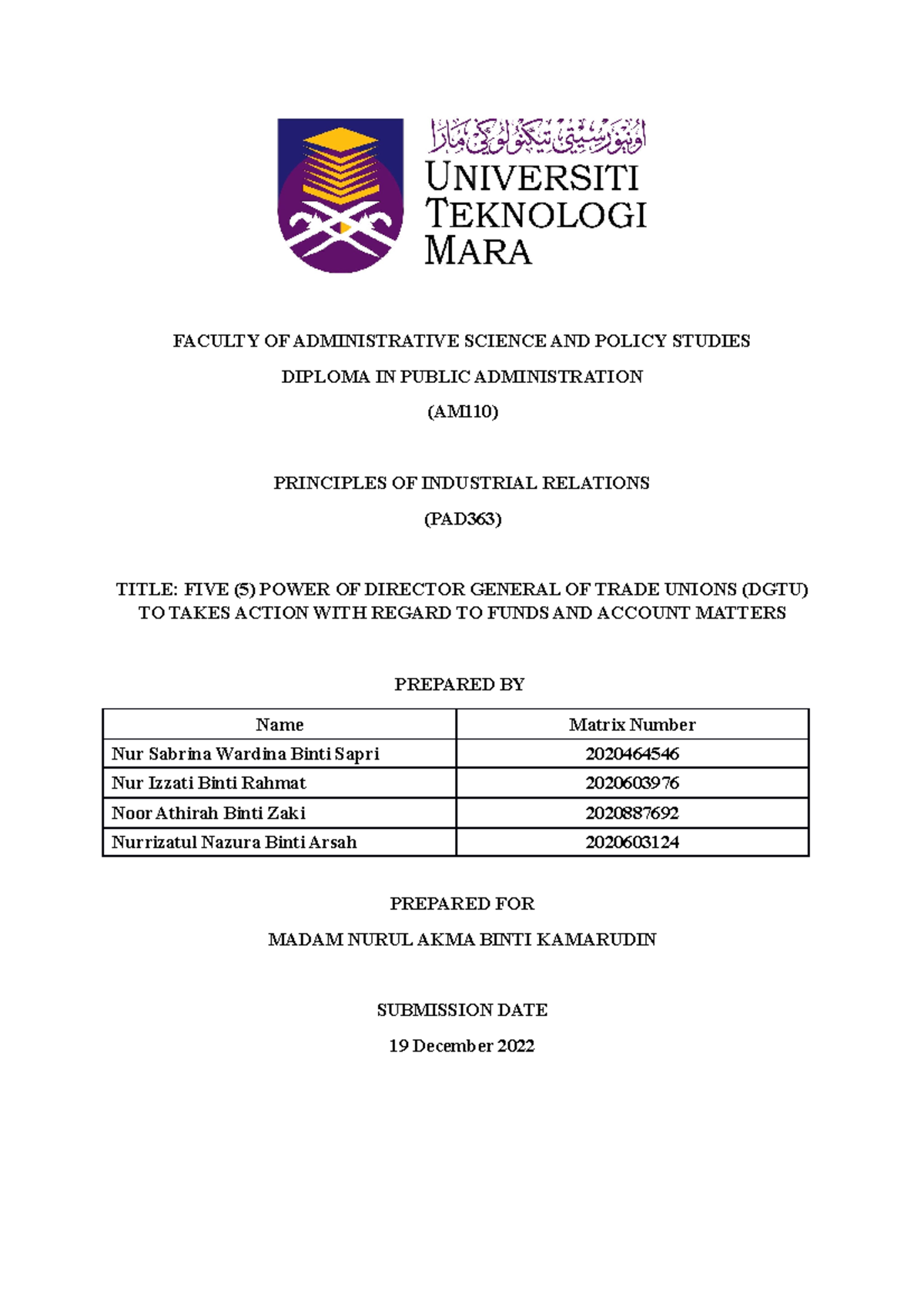 Assignment pad363 new - FACULTY OF ADMINISTRATIVE SCIENCE AND POLICY ...
