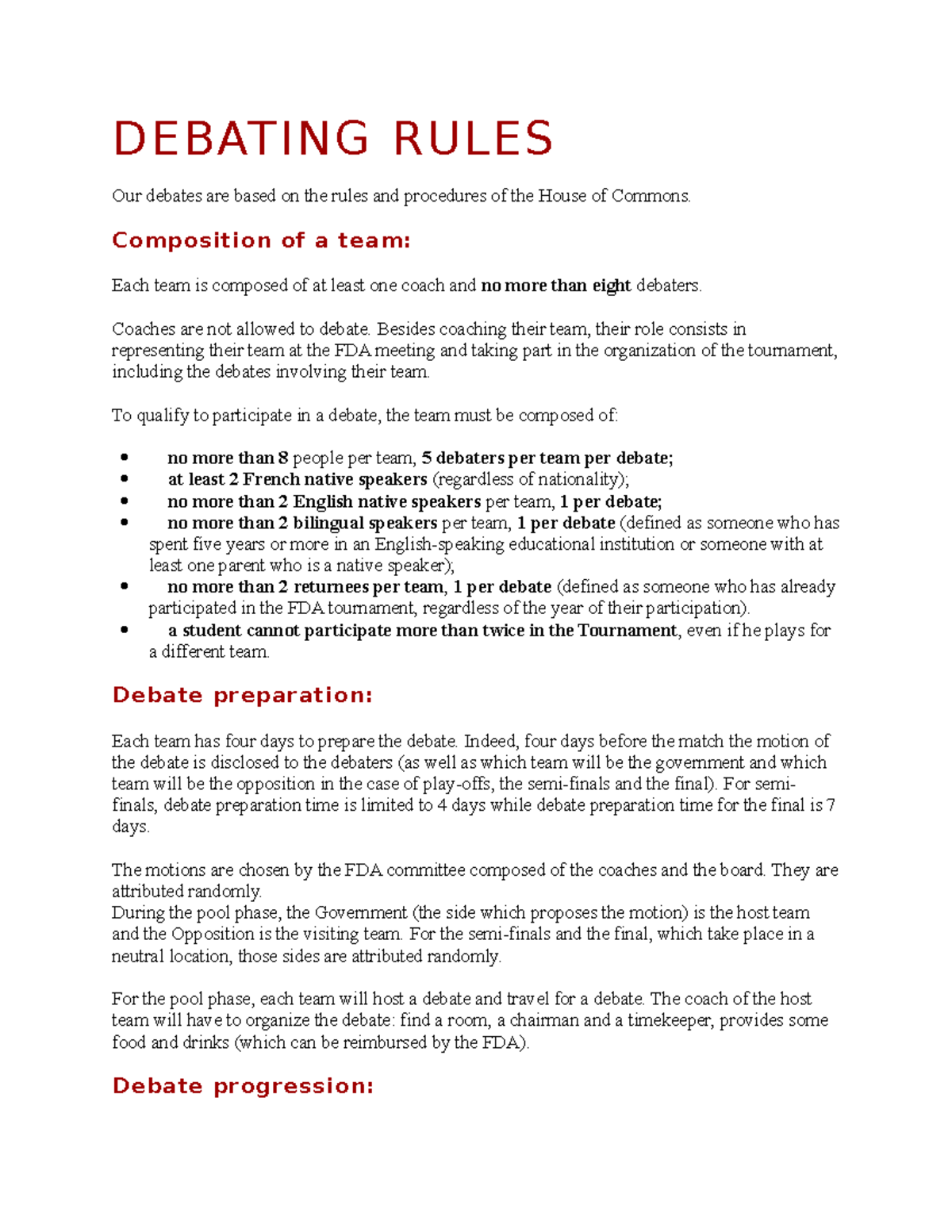 debating rules for secondary learners - DEBATING RULES Our debates are ...