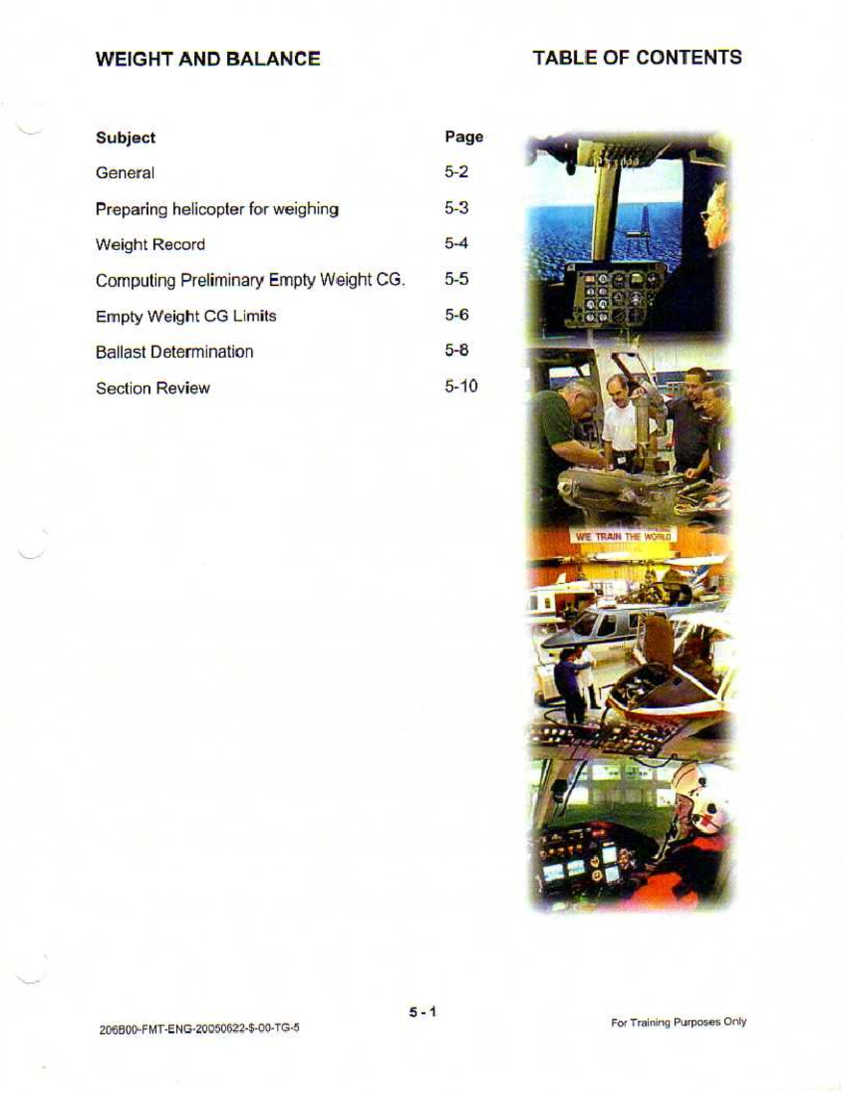 5. Weight AND Balance - WEIGHT AND BALANCE TABLE OF CONTENTS Subject ...