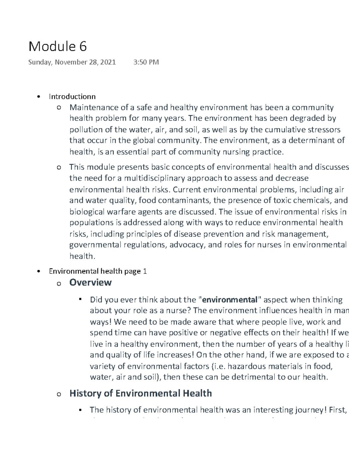 Introduction to Environmental Health and Risks - Studocu