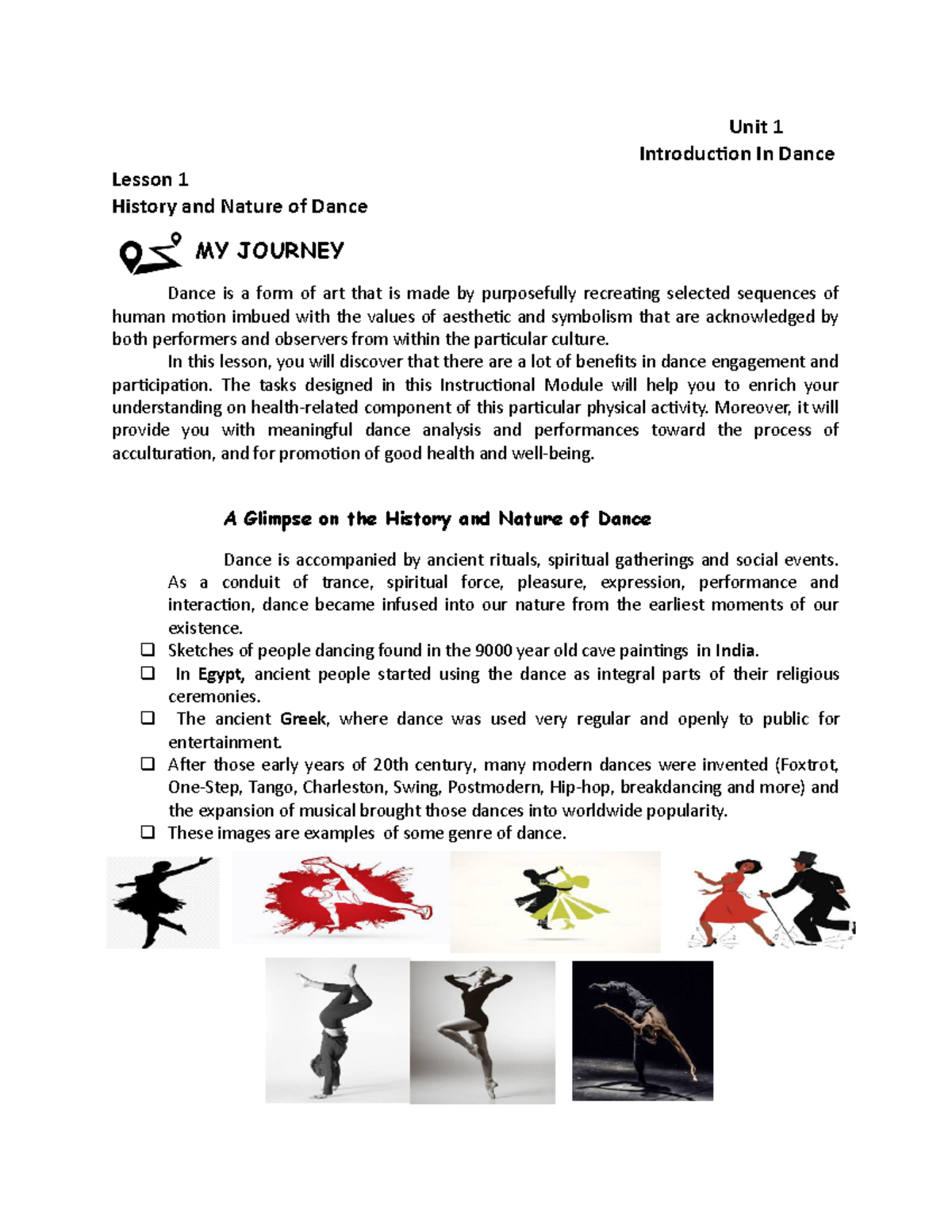 Unit+1 - ehe - Unit 1 Introduction In Dance Lesson 1 History and Nature ...