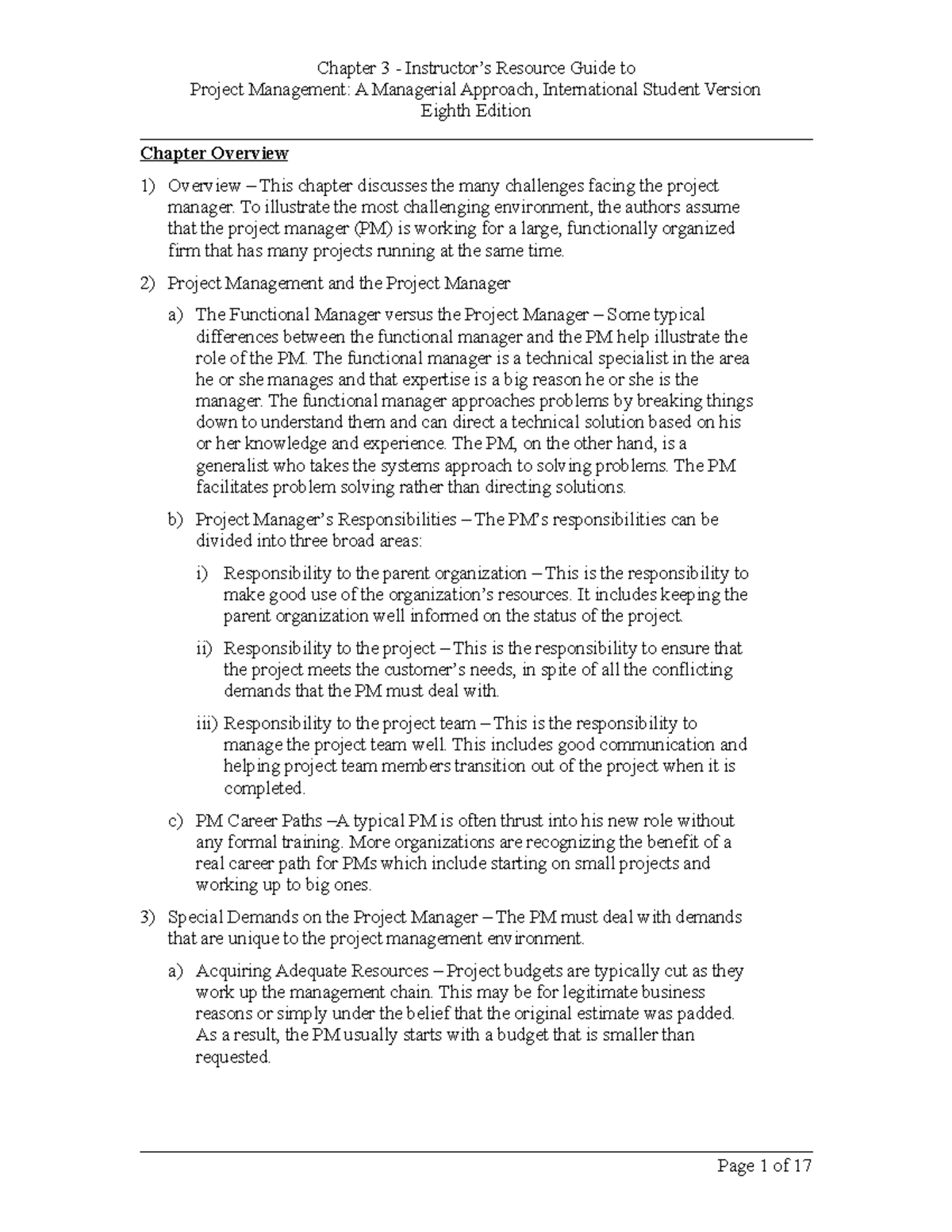 Ch03ISV - Chapter 3 - Instructor’s Resource Guide to Project Management ...