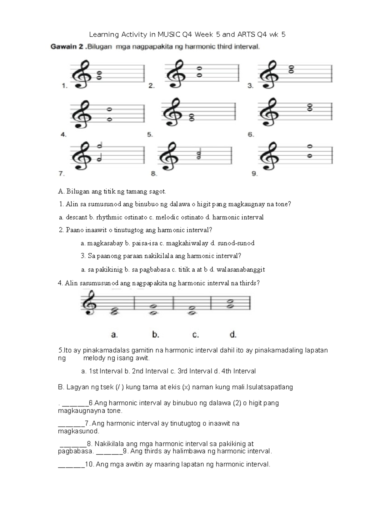 Learning Activity in Music Q4 Week 5 and ARTS Q4 wk 5 - Learning ...