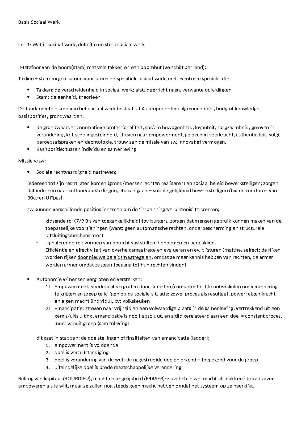 Basis Sociaal Werk - Basis Sociaal Werk Les 1- Wat is sociaal werk ...