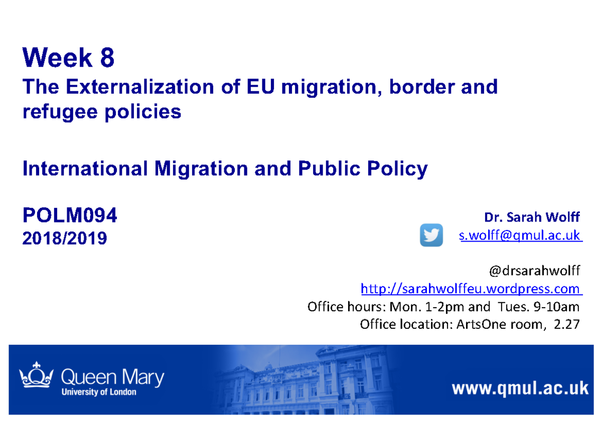 Lecture and Seminar 8 POLM094 2018 - Week 8 The Externalization of EU ...